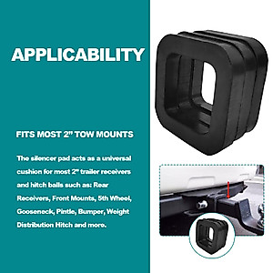 3 Pack 2-inch Hitch Receiver Silencer Pad for Adjustable Ball Mounts Reduces Rattle & Eliminate Noise, Provides Cushion Between Hitch Receiver and Tow Hitches, Black