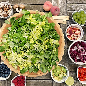 Tapeera Wooden Salad Bowl Large Serving - Hand Carved Mango Wood Fruit Bowl 10" Diameter x 5" H - Wave Design Popcorn Bowl - Large Salad Serving Bowl - Big Wooden Bowl For Food - Decorative Bowl