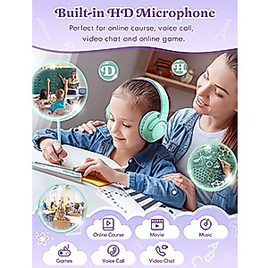 FIUPIA Kids Bluetooth Headphones with Microphone, Volume Limit 85/94dB, On-Ear Kids Headphone for Girls Boys Stereo Sound, Foldable Kids Wireless Headphones for School/Travel/iPad/Fire Tablet-Green