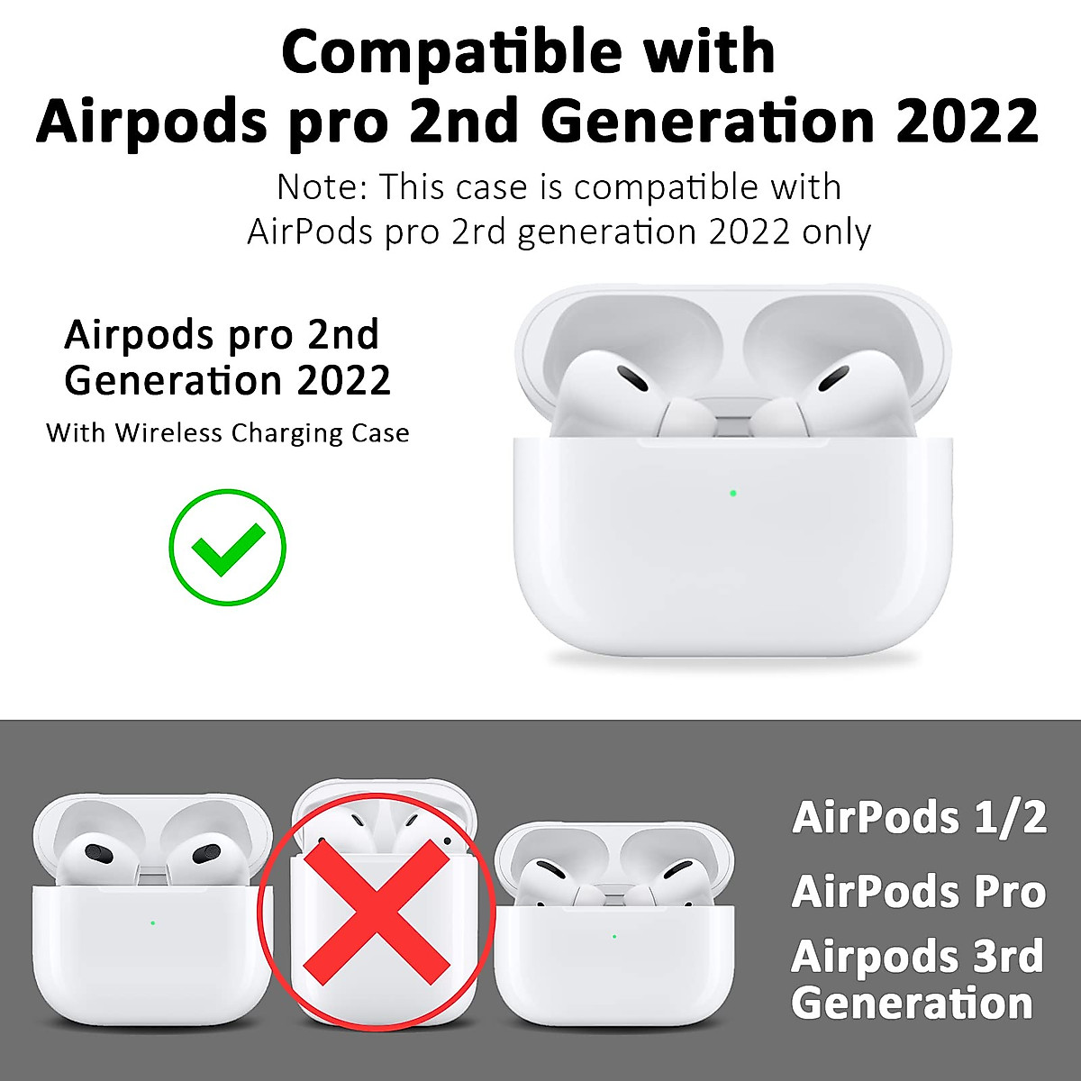 Aresh Case for Apple Airpods Pro 2nd Generation Case 2022, Airpods pro 2 case with Secure Lock Clip, Rugged Shell for Men Women Shockproof Protective Cover Case for AirPods Pro 2(Black)