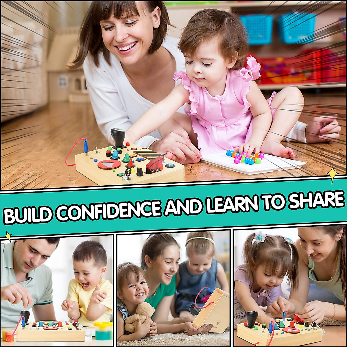 POLKRANE Busy Board with LED Light - Toddler Toys for 1+ year old Boy and Girl, 1-3 year old boy gifts, sensory toys for toddlers 1-3 montessori busy board, light switch toys for toddlers