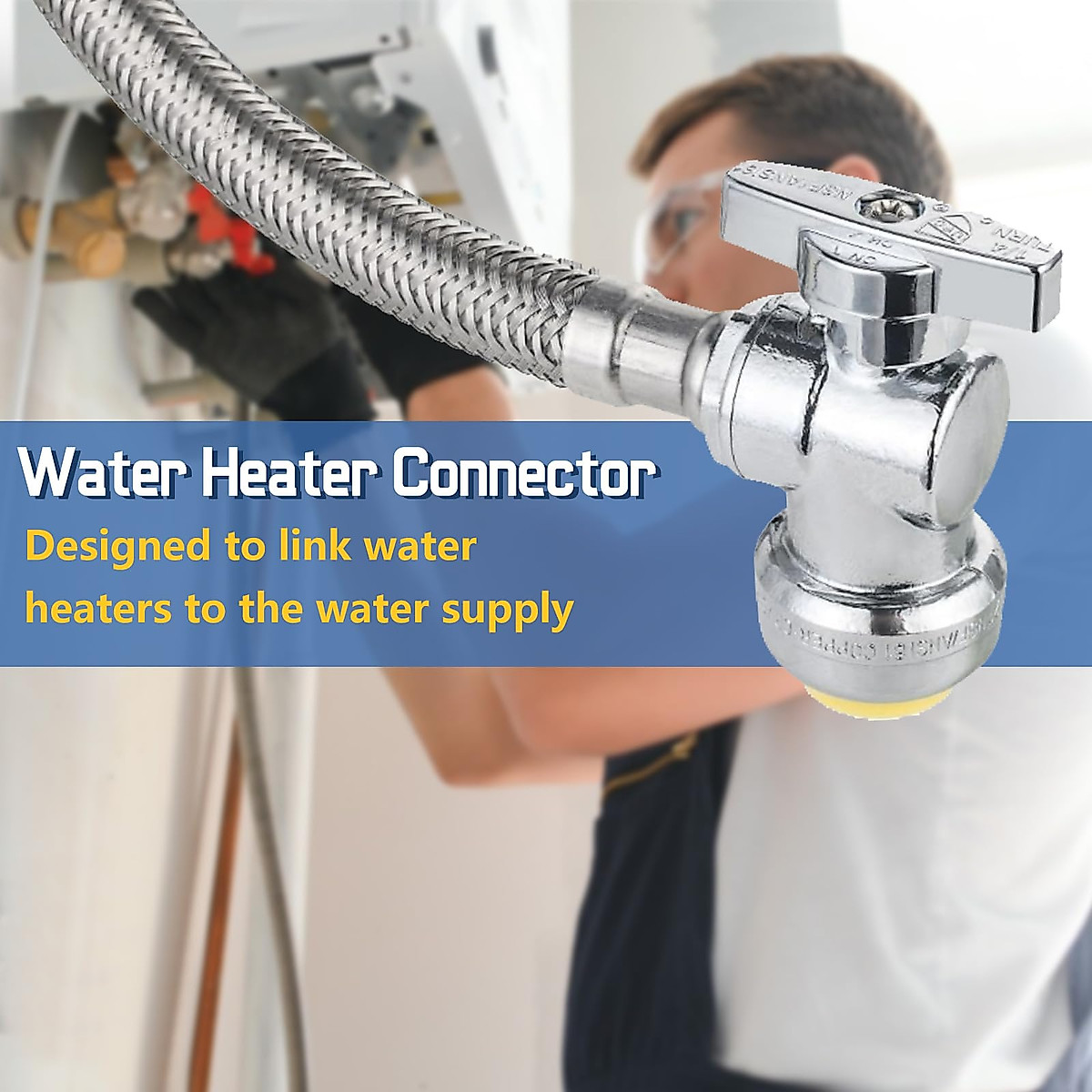 1-Pack GUOFIS Stainless Steel Braided Flexible Faucet Connector,1/2" Nominal Push-fit Angle Stop Valve x 1/2" FIP, 18-Inch Length Faucet Supply Line Hose