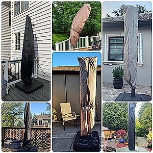 POYEE Umbrella Cover, 420D Waterproof Outdoor Patio Umbrella Cover for 9ft to 14ft Market Umbrella or 15ft Double-sided Umbrella, Coffee