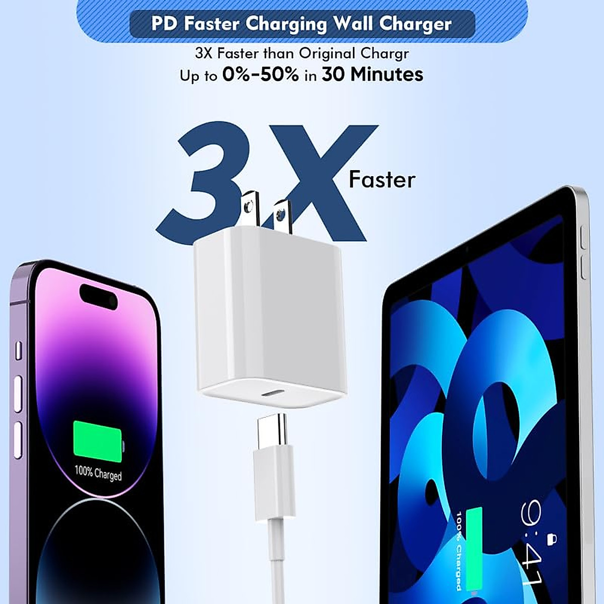 Long Apple iPhone Fast Charger [Apple MFi Certified] 2Pack PD Type C Wall Charger Fast Charging Apple Adapter 6.6FT USB-C to Lightning Cable Apple Chargers for iPhone 14/13/12/Pro/Max/11/XR/8/SE/iPad