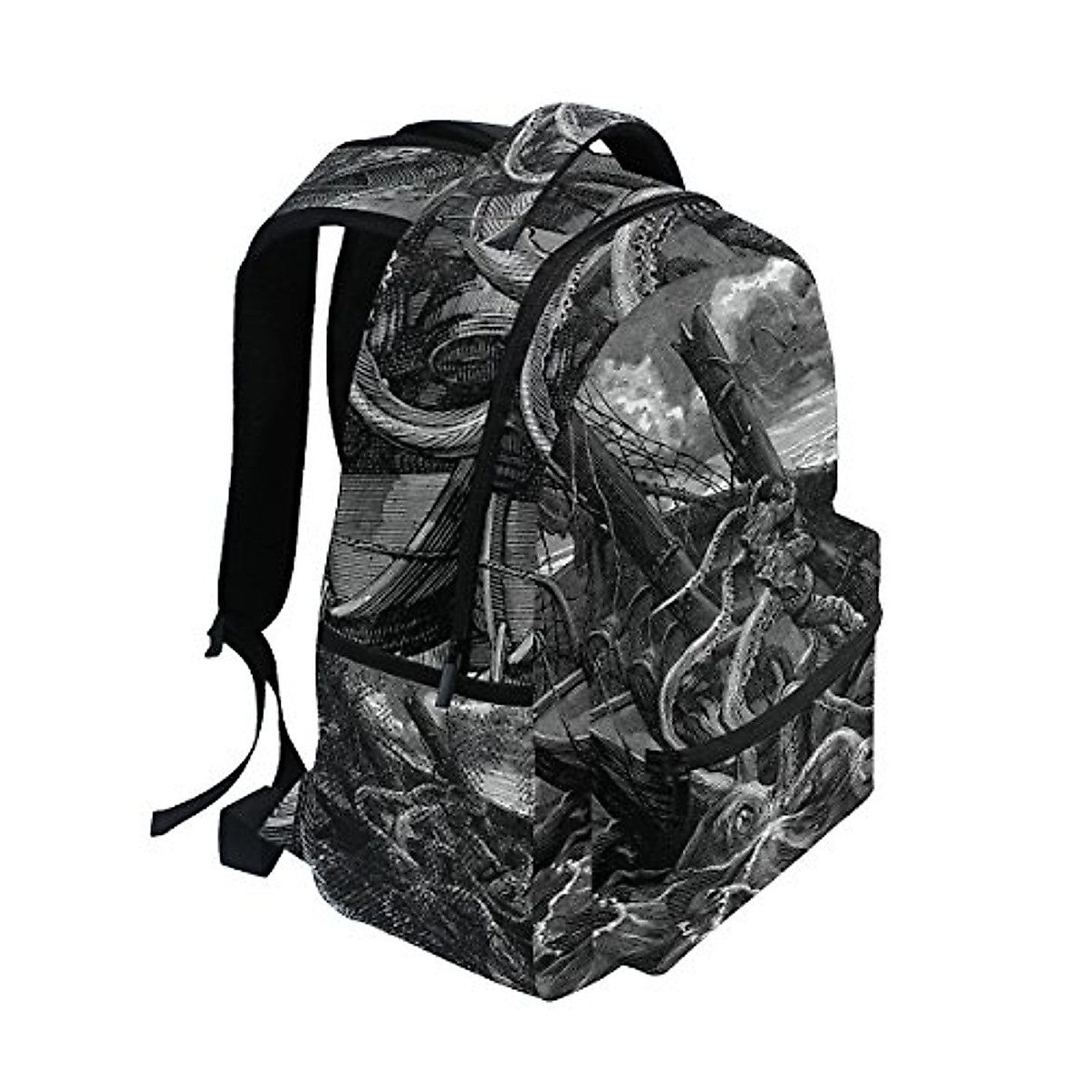 ZZKKO Sea Monster Kraken Black and White Boys Girls School Computer Backpacks Book Bag Travel Hiking Camping Daypack