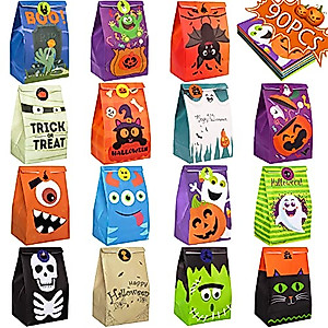 90PCS Halloween Treat Bags Party Favors - Trick or Treat Candy Goodie Gift Bag Stuffer Filler Paper Supplies Decorations with 90 Stickers