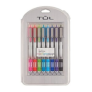TUL Retractable Gel Pens, Needle Point, 0.5 mm, Gray Barrel, Assorted Bright Ink Colors, Pack Of 8