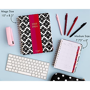 Kate Spade New York Daily Planner 2023-2024, Mega Planner August 2023 - December 2024, Hardcover Spiral Planner, Weekly Planner with Monthly Calendar, Stickers, & Pockets, Black Spade Flower