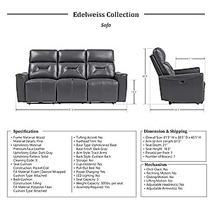 Lexicon Edelweiss Power Double Reclining Sofa, Dark Gray