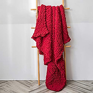 vctops Boho Chenille Chunky Knit Throw Blanket Super Soft Warm Cozy Hand Knit Blankets for Couch Bed Sofa Chair (Red,31"x39")