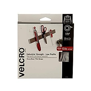 VELCRO Brand Industrial Fasteners Low Profile Thin Design | Professional Grade Heavy Duty Strength Holds up to 10 lbs on Smooth Surfaces | Indoor Outdoor Use, 10ft x 1in, White