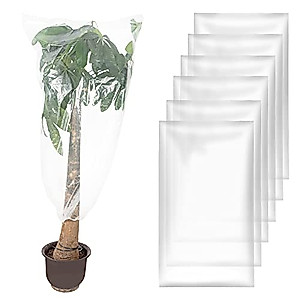 ANPHSIN 6 Pcs Winter Plant Film Cover with Drawstring- 35.4" x 59.1" Plastic Plant Cover Freeze Protection Transparent Waterproof Plant Shelter Bag for Outdoors Garden Plants Shrubs Sapling Crops