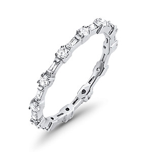 Blue Apple Co. Simulated Cubic Zirconia Size-5 Full Eternity Wedding Band Ring Baguette Round CZ 925 Sterling Silver
