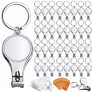 50 Set Nail Clipper Keychain with Escort Tag Cards White Drawstring Organza Bags Nail Bottle Opener Keychain for Party Wedding Favor Gift Decorations Souvenirs Guest
