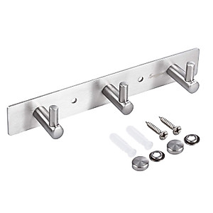 Sagmoc Key Holder Wall Mounted Coat&Towel Hook Rack Brushed Nickel 7.9-Inch with 3 Key Hooks for Entryway,Door, Bathroom, Kitchen Foyer, Hallway(304 Stainless Steel,Silver)