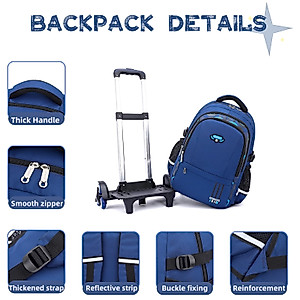 LANSHIYA 3 Pcs Kids Rolling Backpack Blue Geometric with Wheels Trolley School Bag Set for Boys