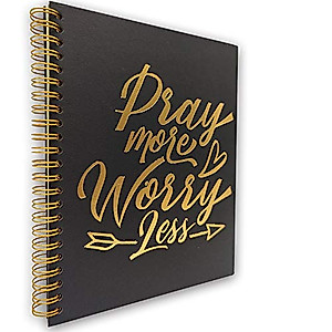 akeke Pray More Worry Less Inspirational Hardcover Spiral Notebook/Journal, Gold Foil Words, Gold Wire-o Spiral, Notes Diary Book Gift for Women, Friend, Sister, student, Daughter