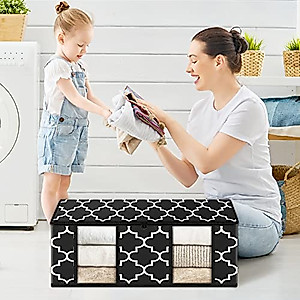 HomeHacks Storage Clothing Storage Bags, Storage Box Clothes Organizer with Clear Windows, Sturdy Handles Clothing Storage for Cloth, Toy, Bedding Storage, 2-Pack,Clover Black