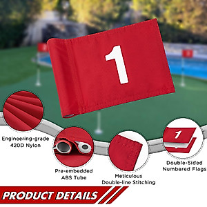 KINGTOP Miniature Golf Flagstick, Practice Putting Green Flags for Yard, Golf Pin Flag Hole Cup Set, Portable 2-Section Design, 3ft White Flagpole, Indoor | Outdoor, Red Flag Numbered #5, 1-Pack