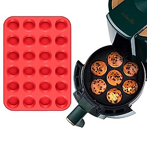 CAKETIME 24 Cups Mini Muffin Pan, 7 Cups Round Regular Muffin Pan for Air Fryer, Oven, Microwave