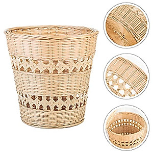 Cabilock Rattan Woven Trash Can Garbage Can Wicker Waste Basket Rattan Straw Planter Garbage Container Bin Woven Storage Baskets for Bathrooms Kitchens Home Offices Laundry Utility Rooms