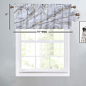 White Gold Marble Blackout Curtain Valances,Abstract Modern Art Luxury Gold Foil Geometric Design Marble Energy Efficient Rod Pocket Curtain Window Valances for Kitchen Windows 54x18in（2Pcs）