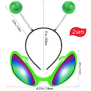 Dolkoic 4Pcs Halloween Alien Headband and Glasses,Alien Martian Antenna Headband Set Costume Party Favors Accessory for Adults and Kids Green