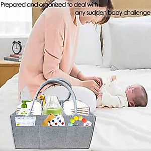 TOFOAN Baby Diaper Caddy Organizer with Removable Inserts,Thickened Felt Nursery Basket,Baby Diaper Bag Organizer with Detachable Dividers,Baby Diaper Caddy Organizer for Changing Table,Car - Grey