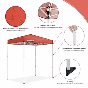 Gardesol 6'x4' E-Z Pop Up Outdoor Portable Canopy Tent with Carry Bag and White Frame, UV-Protected - Red