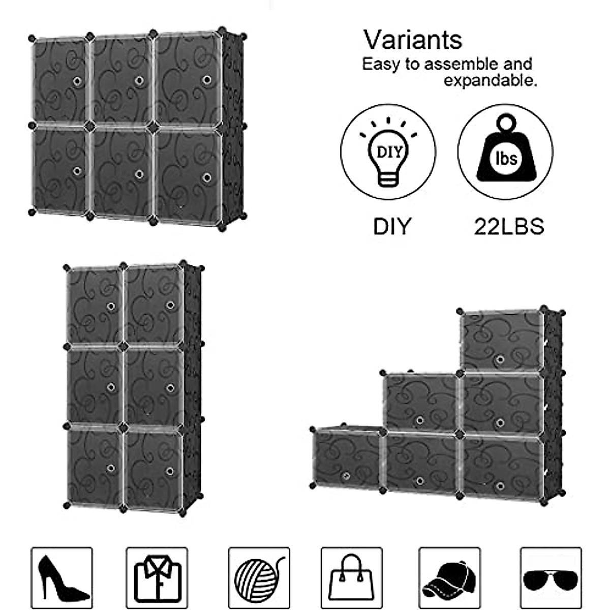 KOUSI Portable Shoe Rack Organizer 64 Pair Tower Shelf Storage Cabinet Stand Expandable for Heels, Boots, Slippers， 12 Tiers Black