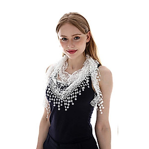 LMVERNA Cathedral Veil Triangle Shape Veil Fringe Lace for Mass Wedding Bridesmaids (White)