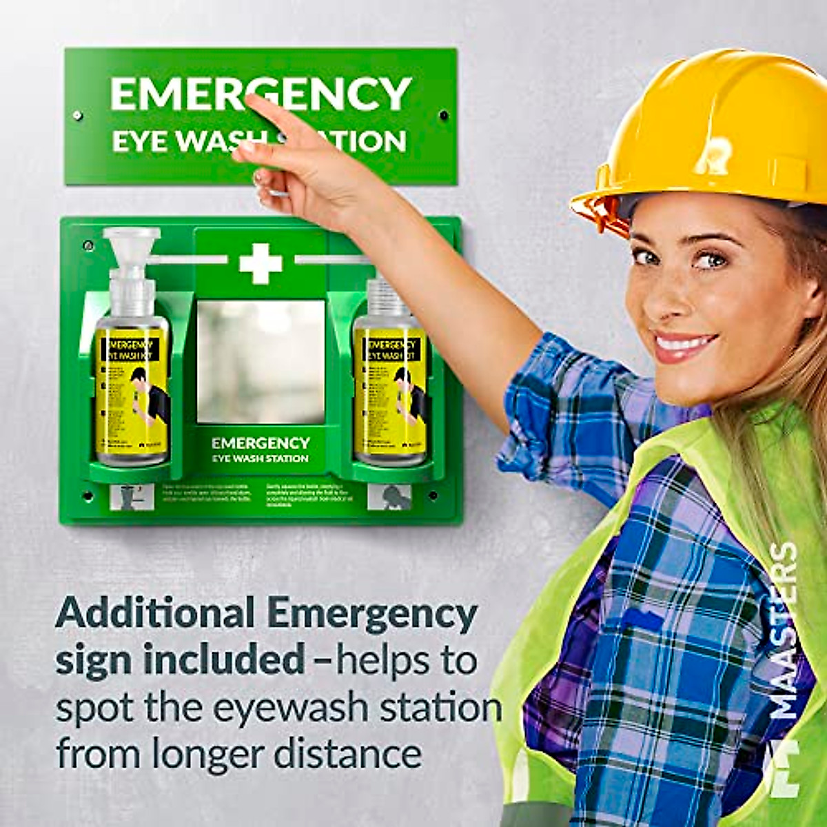 MAASTERS BPA Free Portable Eye Wash Station OSHA Approved - Wall-Mounted First Aid Eye Wash Kit w/Mirror & 2X 16oz Empty Bottles - No Eye Wash Solution Included - Emergency Eyewash - Set of 1