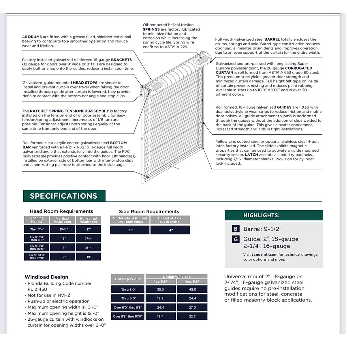 DuroDOOR Janus 8'x7' Storage 750 Series Wind Rated Steel Roll-Up Door