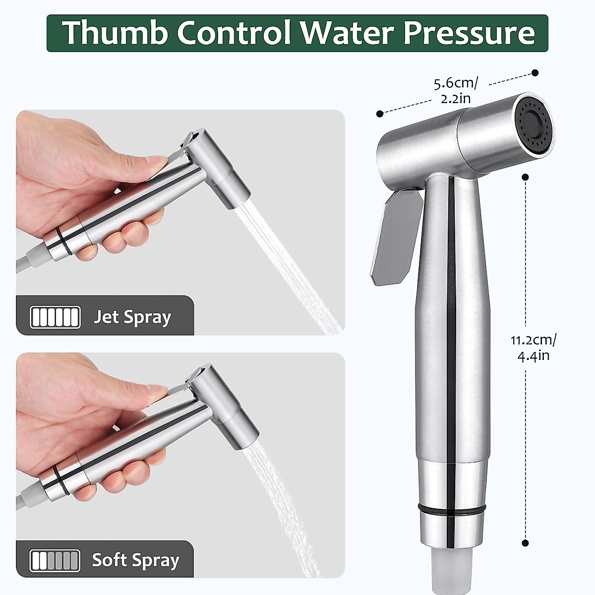 JiGiU Bidet Sprayer for Toilet Handheld Bidet Sprayer Set Stainless Steel Spray Gun and Shower Sprayer Shattaf Toilet Attachment with Hose Easy to Install for Feminine, Baby Cloth, Diaper, Pet or Car