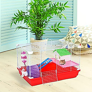 PawHut 18.5" Hamster Cage with Exercise Wheel and Water Bottle, Dish, Rat House and Habitat 2-Story Design, Red