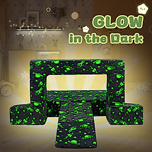 TXGDPIONEER Kids Play Couch,3 in 1 Modular Kids Couch,Glow in the Dark Toddler Climbing Couch,Imaginative Kids Foam Couch,Modular Play Couch Set for Toddler and Baby,Kids Couch for Playroom,Spacecraft