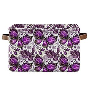 Nander Large Foldable Storage Bin Square Waterproof Storage Basket Cube with PU Handles for Organizing Nursery Home Closet & Office - Purple Butterfly, 2 Pack