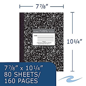 Roaring Spring 80 Sheets Plain Unruled Hard Cover Marble Composition Notebook, 10.25" x 7.875" 80 Sheets