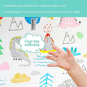 Fitted Crib Sheets for Boys & Girls, Ynaicee 100 percent Cotton Baby Dinosaur Crib Sheets for Standard Crib Nursery Bedding Sheet, Soft Hypoallergenic & Breathable Toddler Sheet 52”X 28”X 9”