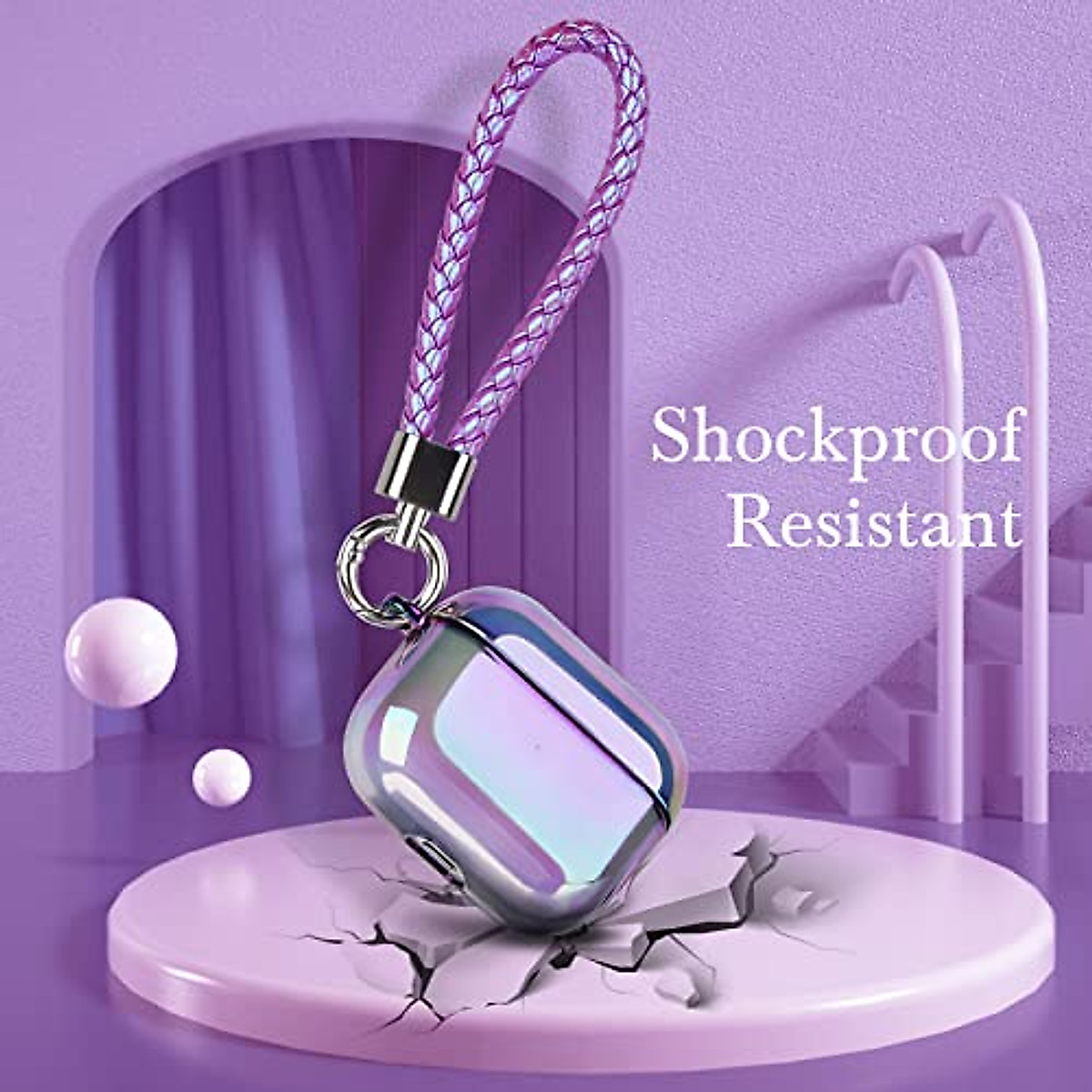 AirPods 3 Case Cover, AIRSPO AirPods 3rd Generation Case Women Clear Lasher Hard PC Protective Case Colorful Skin Compatible with Apple AirPods 3 Case with Keychain (Glittery Purple)