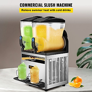 VEVOR Commercial Slushy Machine, 15Lx2 Tank Margarita Maker, 1000W Stainless Steel Smoothie Frozen Drink Maker for Supermarkets Cafés Restaurants Bars Home Use