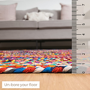 RAJRANG Reversible Chindi Rag Rug 2x3 ft Cotton Handmade Braided Mat Multicolor Boho Accent Area Rugs