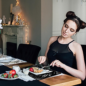 Umigy 6 Pcs Halloween Placemats 12"x18" Gothic Bat Placemats Kitchen Decoration Washable Witch Placemats Rectangle Skull Table Mats for Halloween Dining Table Accessories (Black White Character Style)