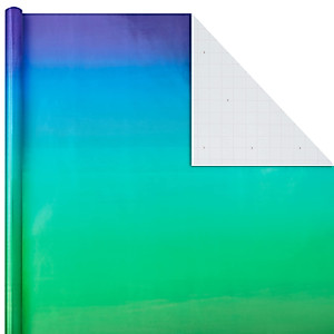 Hallmark Ombre Foil Wrapping Paper with Cut Lines on Reverse (3 Rolls: 60 sq. ft. ttl) Blue & Green, Silver & Gold, Red & Purple