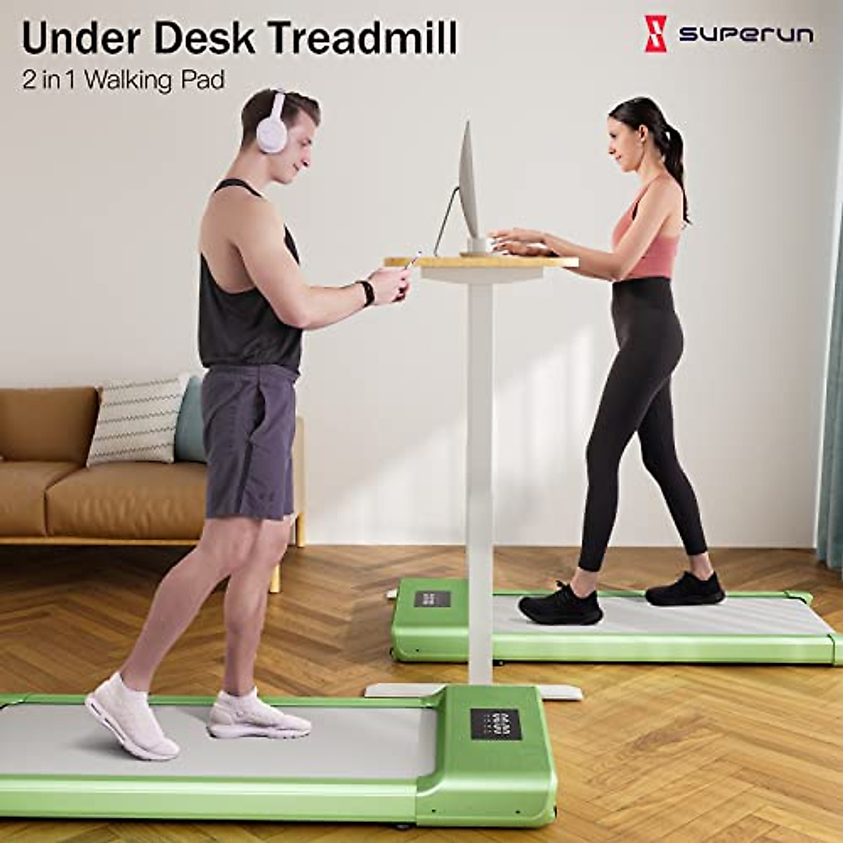 SupeRun Walking Pad Quiet, 2 in 1 Under Desk Treadmill, Walking Pad Treadmill Under Desk with 300LBS Weight Capacity, Installation-Free Walking Jogging Machine for Office Home Use