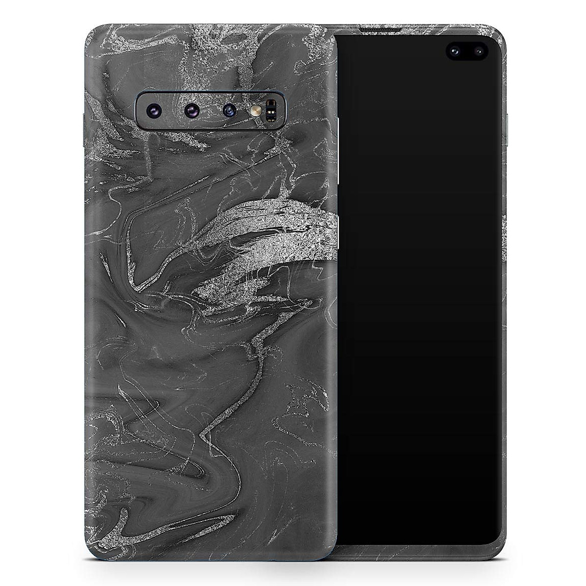 DesignSkinz Black & Silver Marble Swirl V7 2 Protective Vinyl Decal Wrap Skin Cover Compatible with The Samsung Galaxy S20 (Screen Trim & Back Glass Skin)