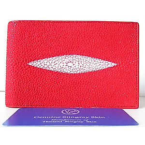 Julie Genuine Real Stingray Skin Leather Eye Man Bifold Shiny Red Wallet