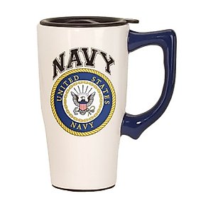 Spoontiques - Ceramic Travel Mugs - Navy Cup - Hot or Cold Beverages - Gift for Coffee Lovers