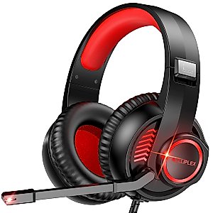 Gaming Headsets for Xbox One PC PS4 PS5 - Computer Over Ear Headphones with Noise Cancelling Mic & Stereo Sound for Nintendo Switch - Red