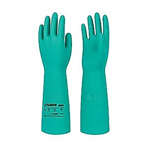 LANON Nitrile Chemical Resistant Gloves, Reusable Heavy Duty Safety Work Gloves, Acid, Alkali and Oil Protection, 18" Length, Non-Slip, Large